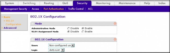 How do I authentic dot1x users by a radius server using the web interface on my managed switch ...